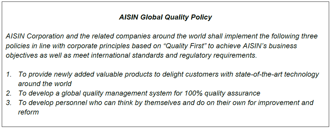 Quality at AISIN - AISIN World Corp. of America
